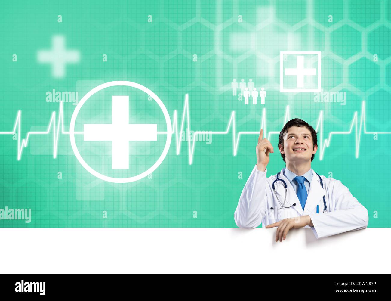 Doctor with banner Stock Photo - Alamy