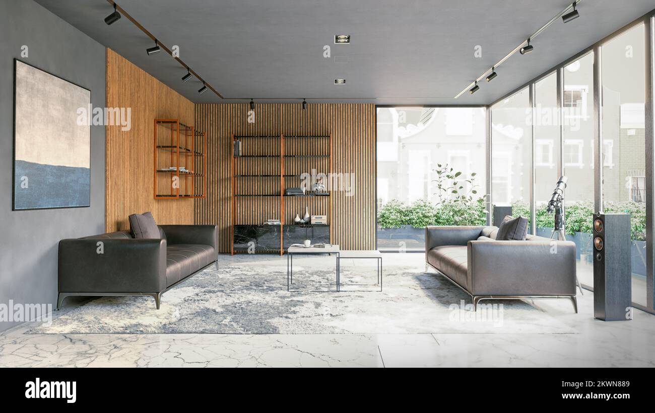 Modern Living room interior design, neutral color scheme. 3D concept ...