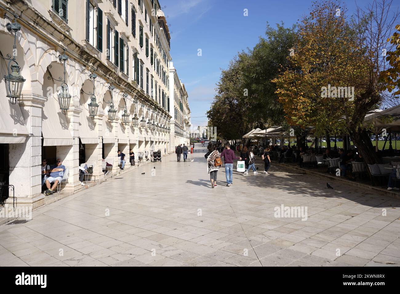 Corfu Island Greece, Liston Square Old Town With People Walkin On ...
