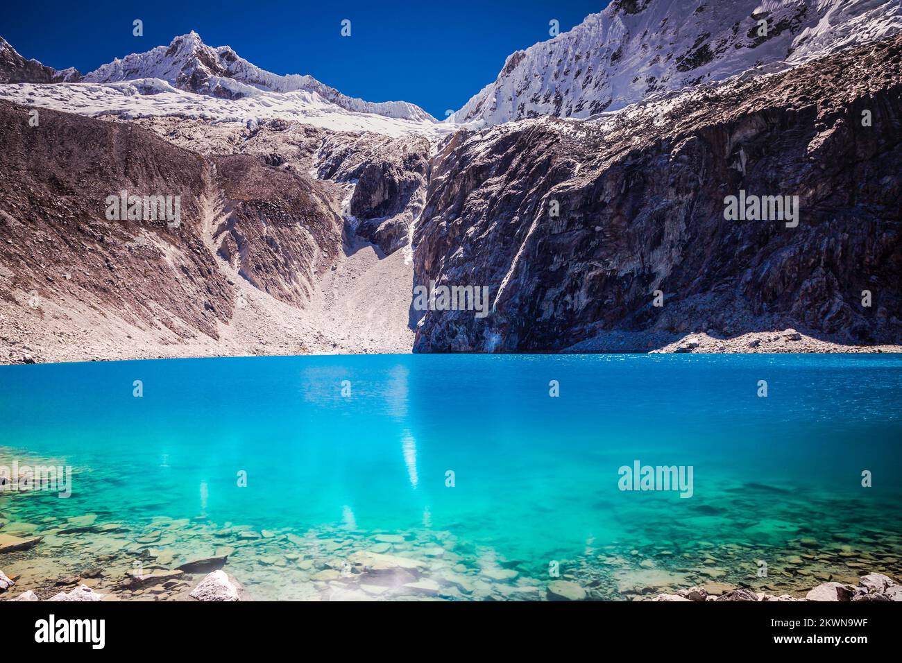 lake 69 n Cordillera Blanca with snowcapped Andes, Ancash, Peru Stock ...
