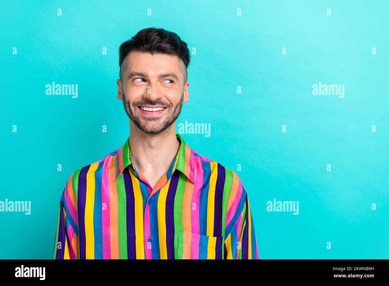 Portrait of funny glad good mood handsome guy with brunet haircut wear ...