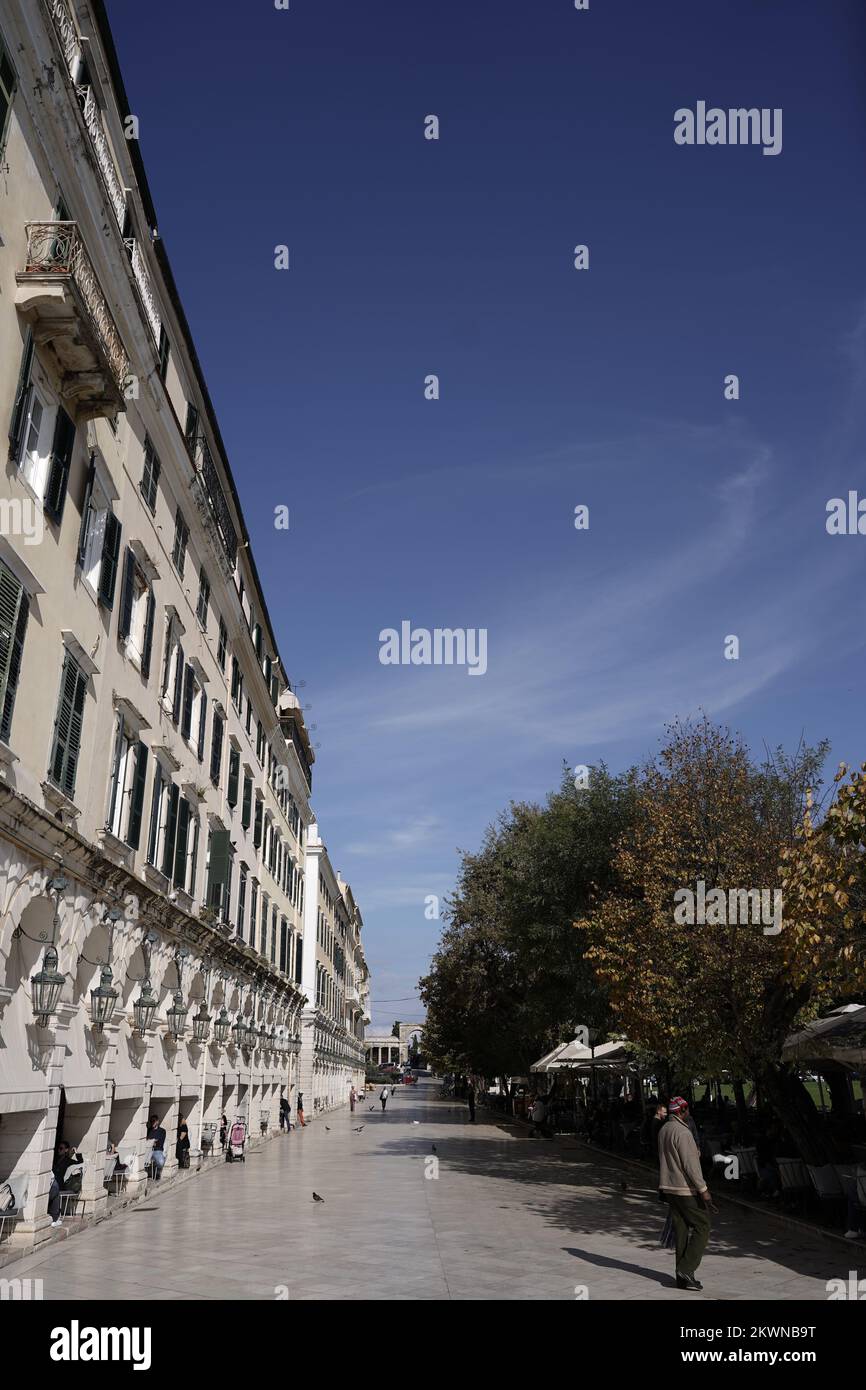 Corfu Island Greece, Liston Square Old Town With People Walkin On ...
