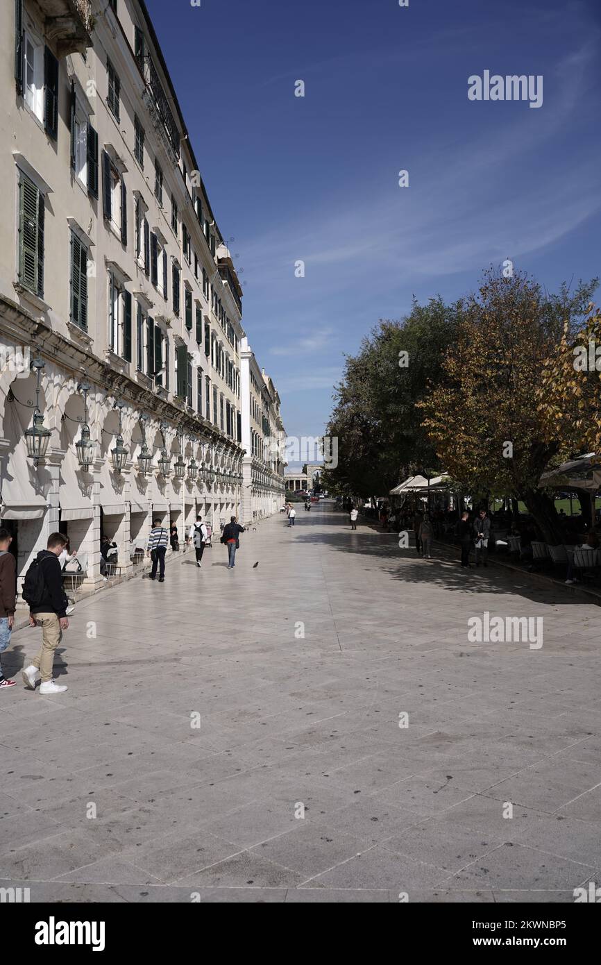 Corfu Island Greece, Liston Square Old Town With People Walkin On ...