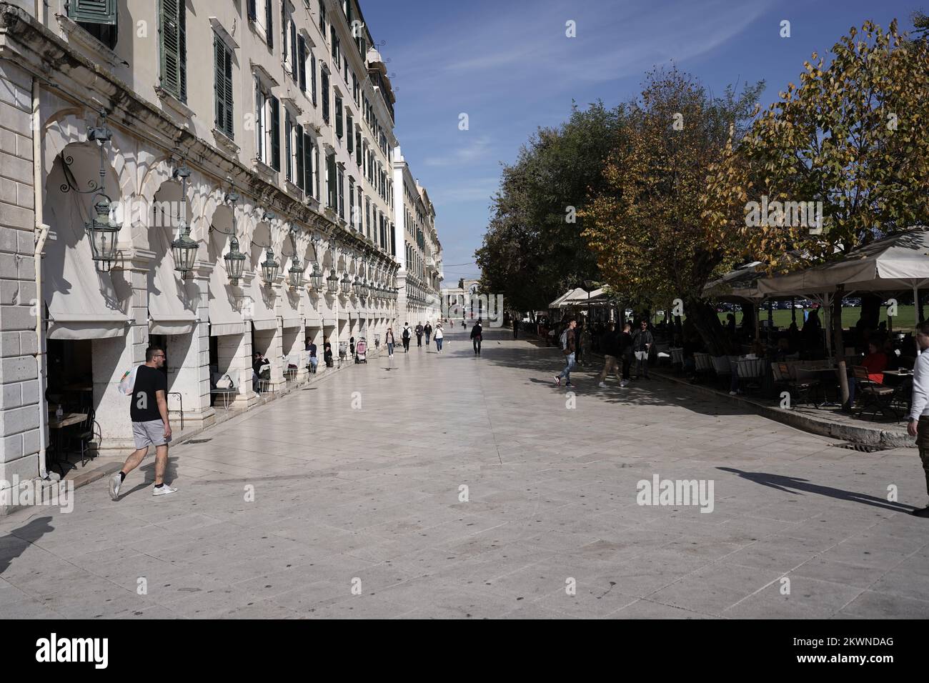 Corfu Island Greece, Liston Square Old Town With People Walkin On ...