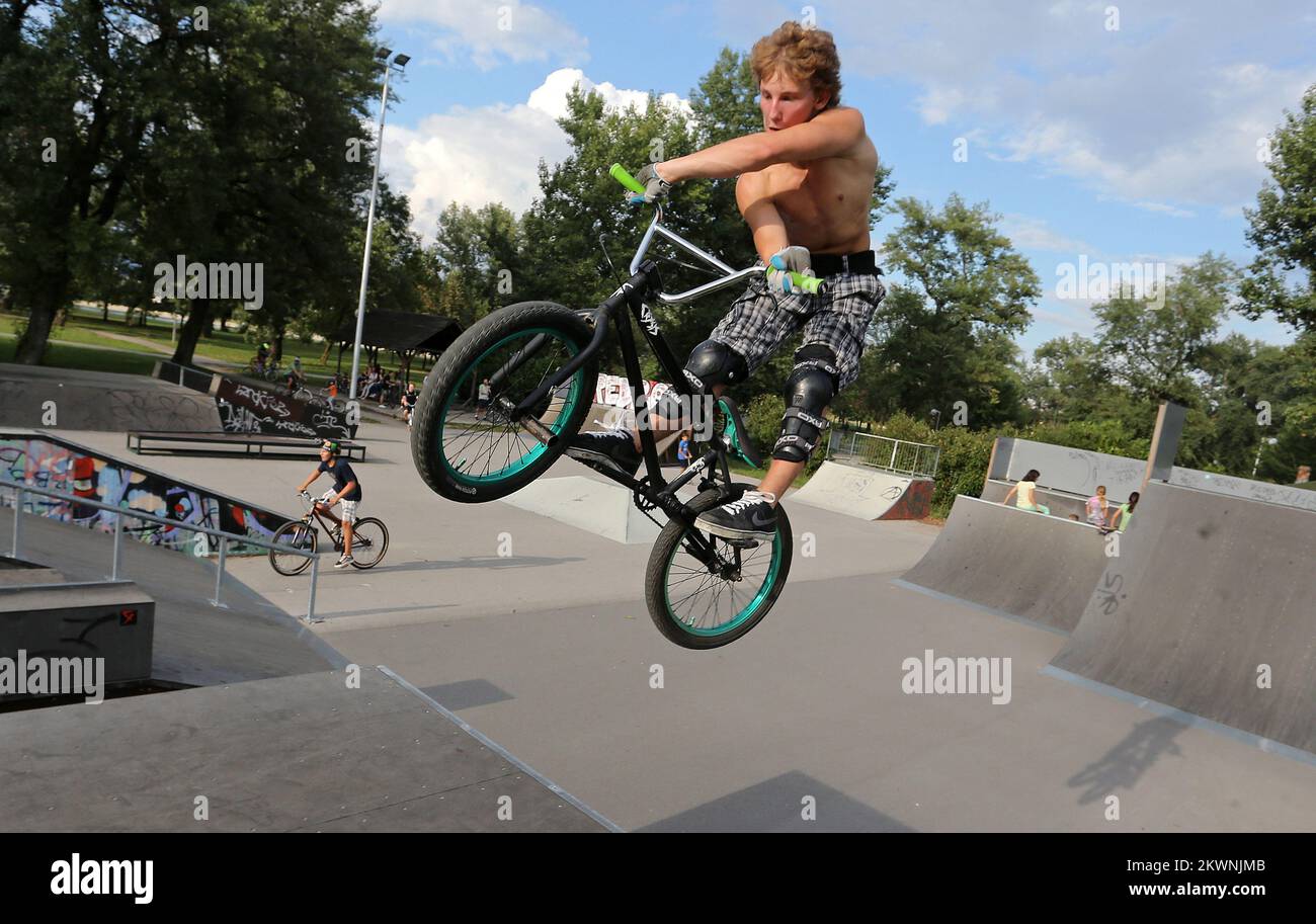 01.09.2013., Zagreb,Croatia - BMX tricks and stunts in Skate Park Jarun ...