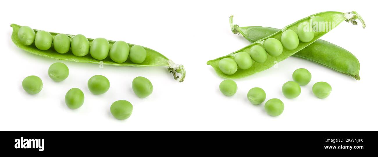 Fresh green pea pod isolated on white background Stock Photo - Alamy
