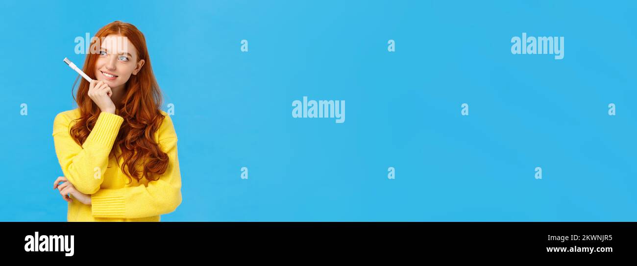 Creative and inspired cute excited redhead woman, journalist or writer ...