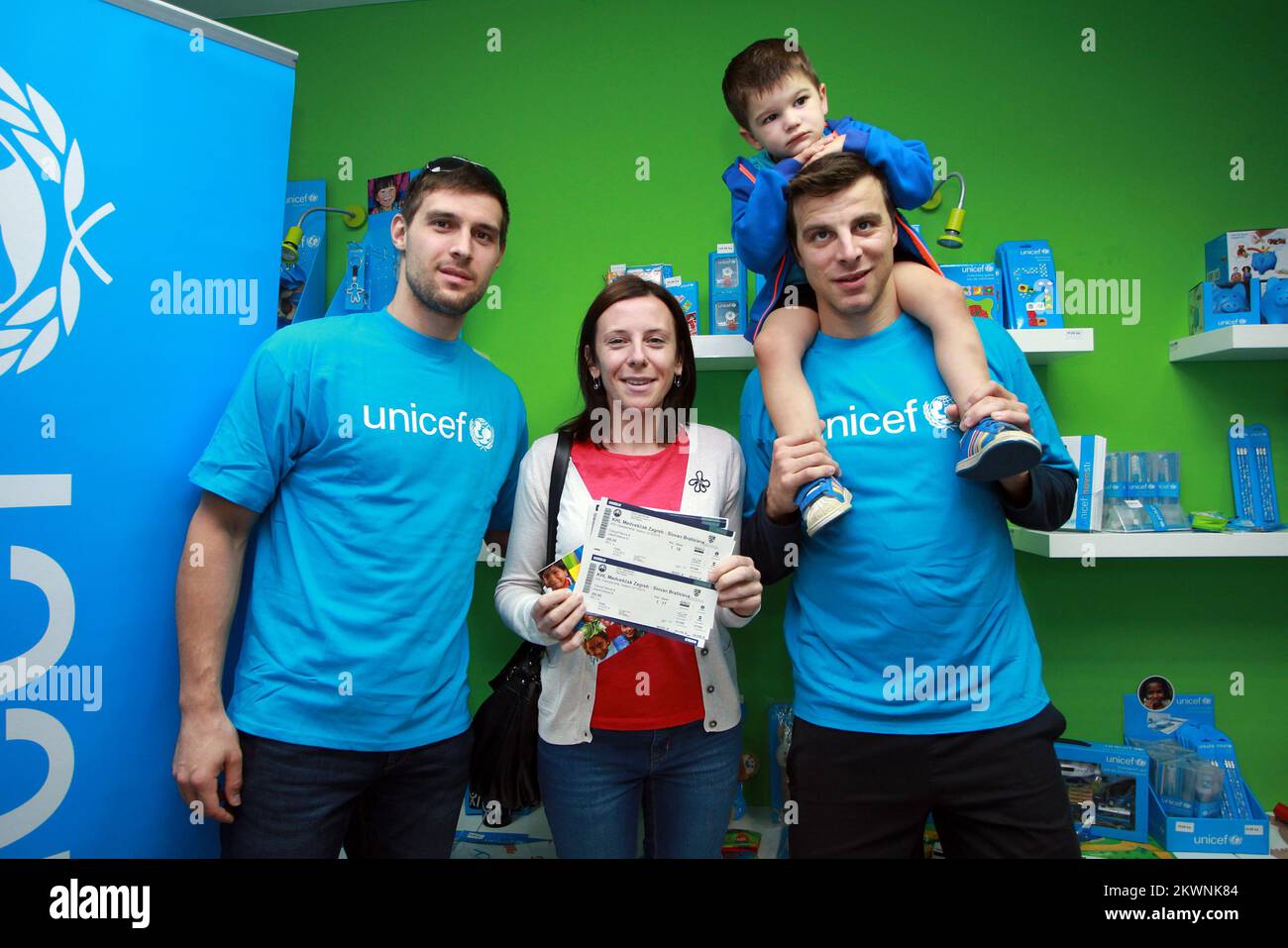 02.09.2013., Zagreb - UNICEF store.Ice hockey players of Medvescak sell ...