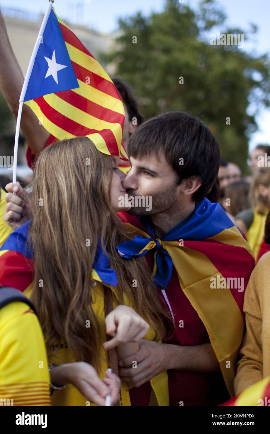 12.09.2013, Barcelona, Spain - People form the human chain for the ...