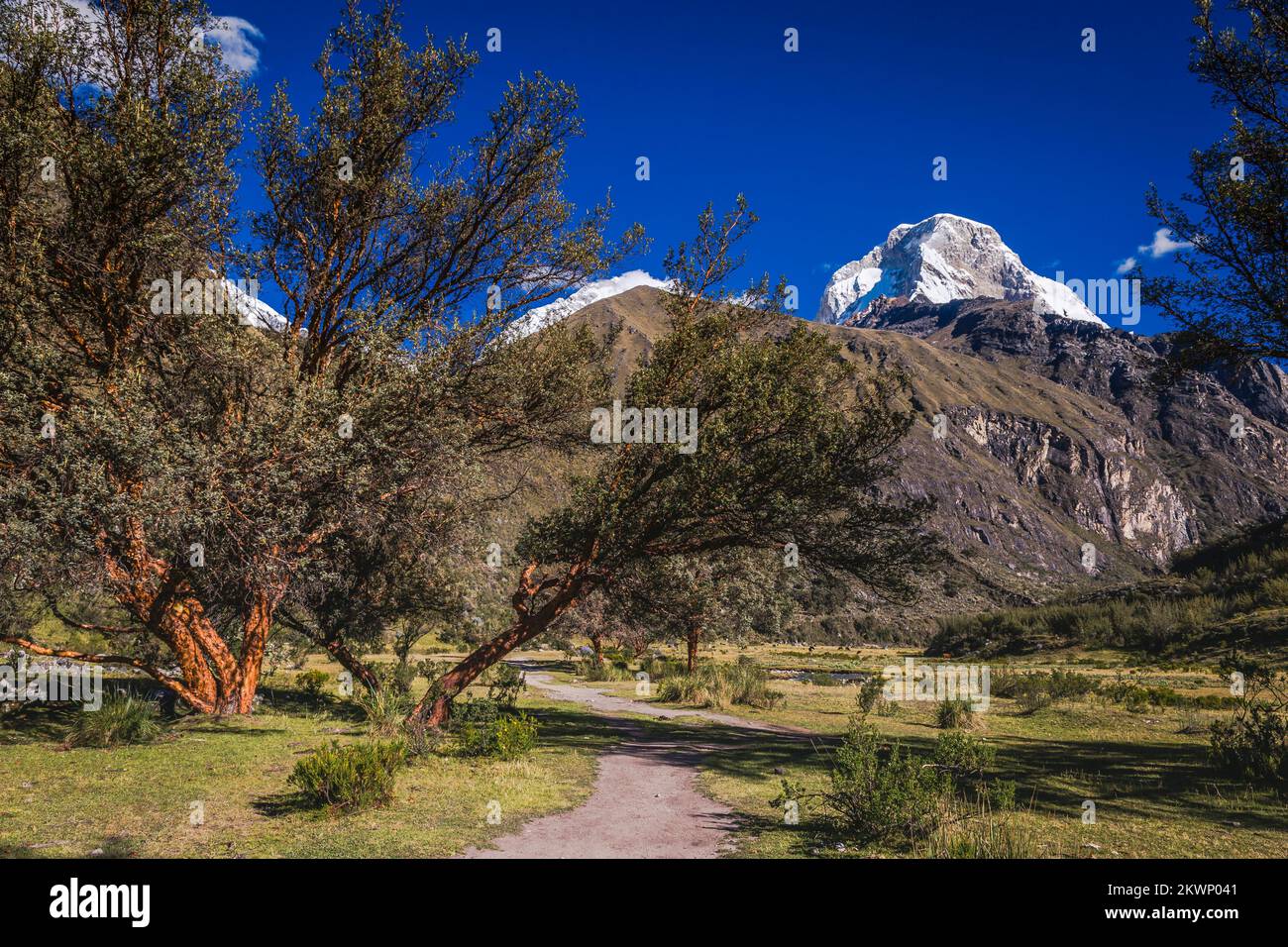 Trekking path, mountain pass in Huascaran, Cordillera Blanca, Ancash ...