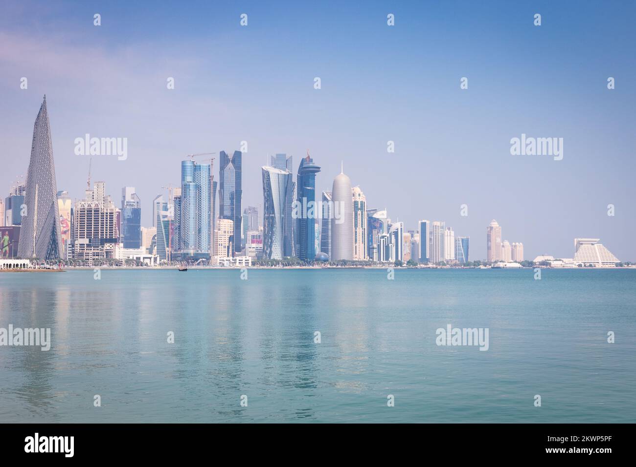 View of the Corniche skyline on a clear blue day in Doha, Qatar Stock ...