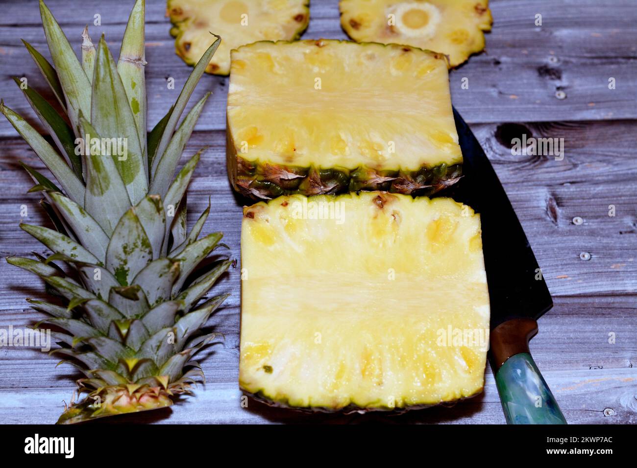 The Pineapple (Ananas comosus), a tropical plant with an edible fruit ...