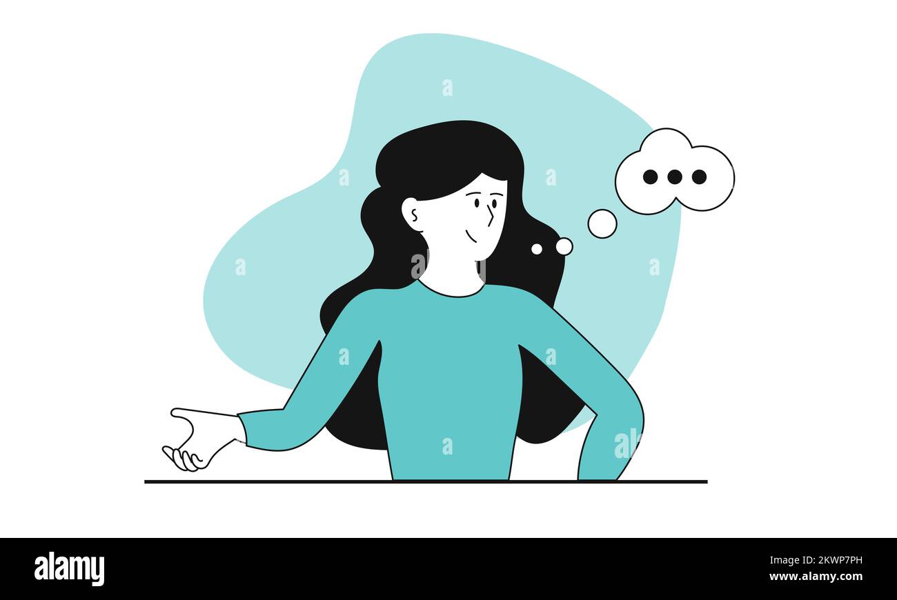 Woman talking vector concept illustration. Young character chatting and ...