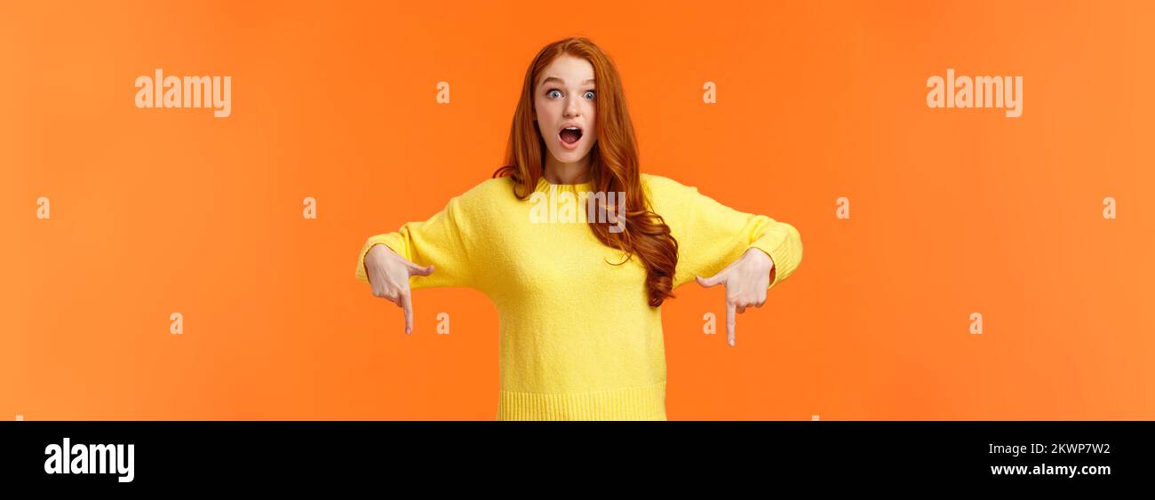 Take look quick. Amazed and fascinated cute ginger girl, redhead ...