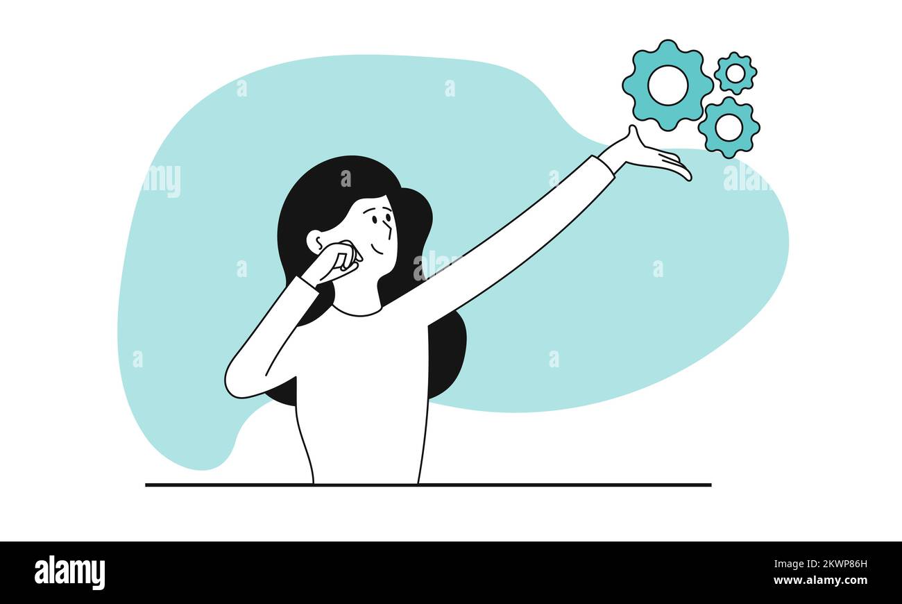 Woman with gear vector concept illustration. Development business and ...