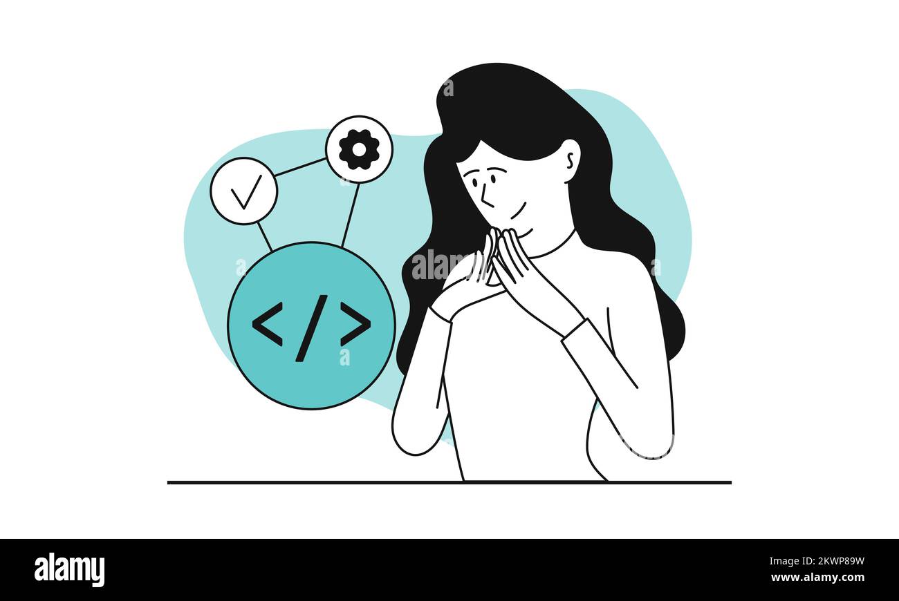 Woman Developer And Development Source Code Vector Illustration Concept Business Programming