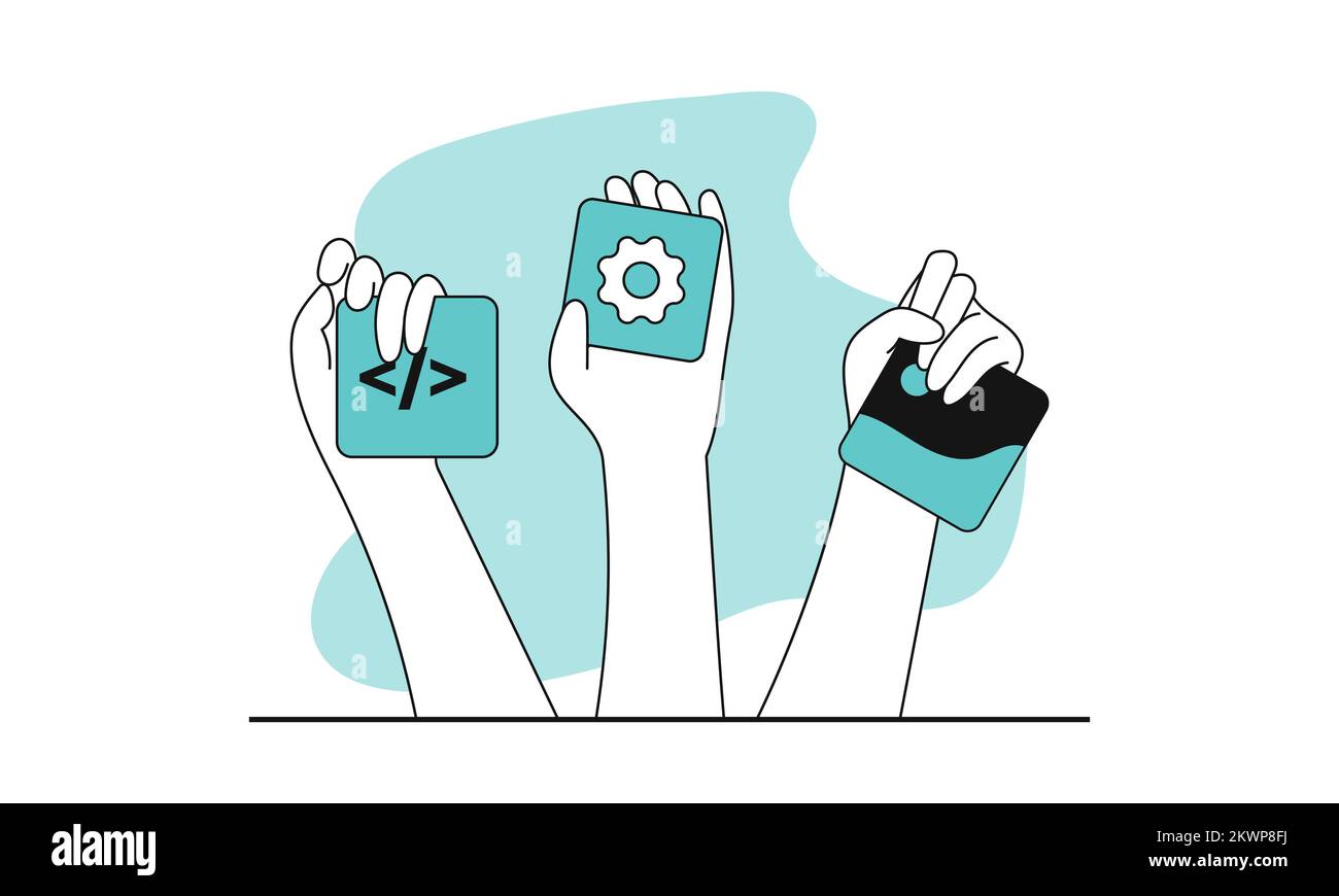 Development team vector illustration concept. Business development and software programming ...