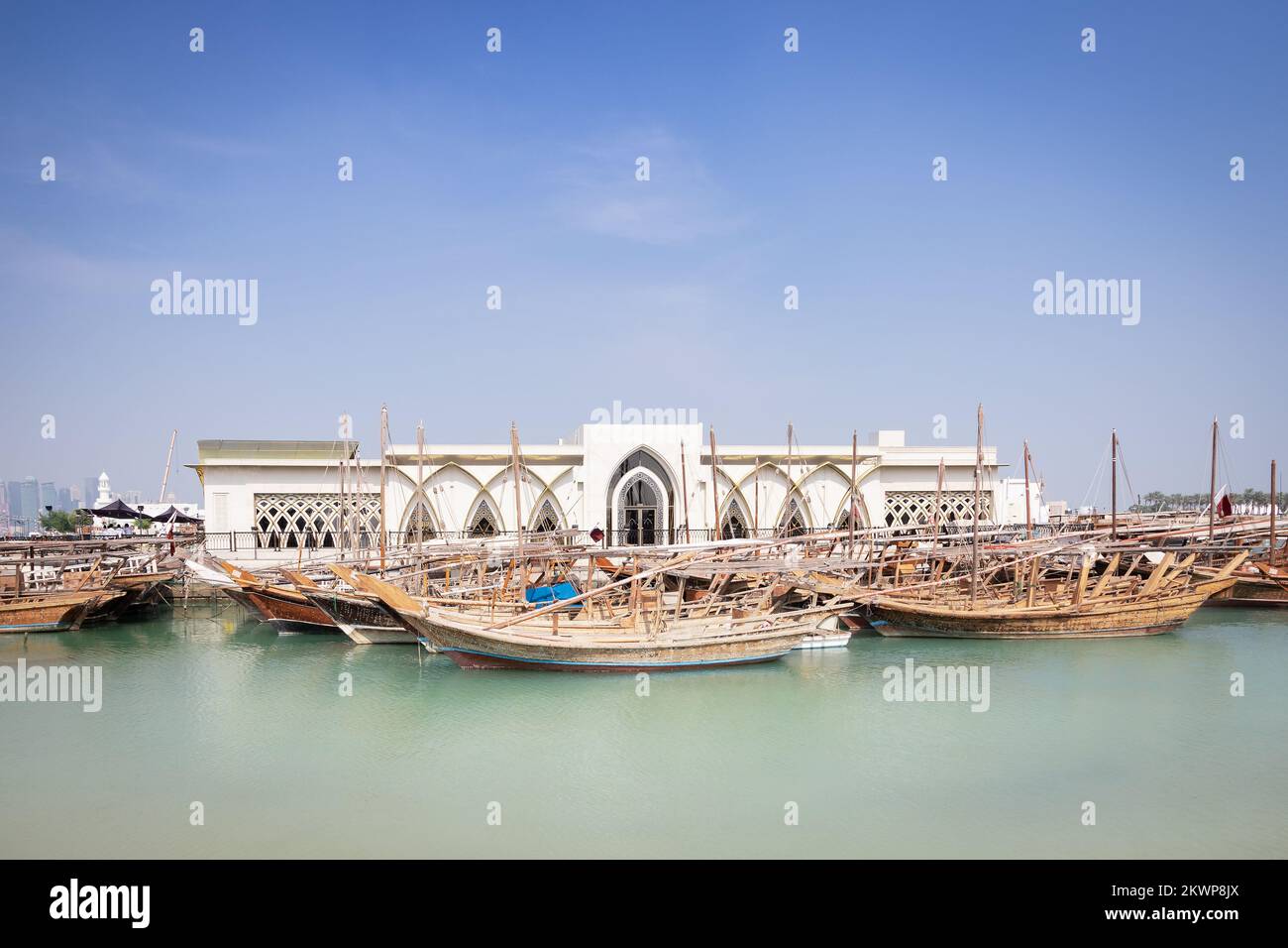 Traditional dhow boats docked in corniche, Doha, Qatar Stock Photo - Alamy