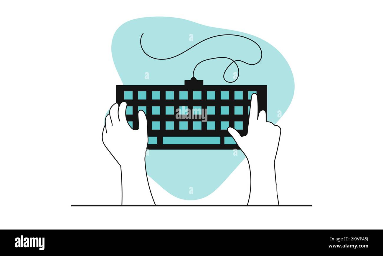 Hands typing on the keyboard vector concept illustration. Business work ...