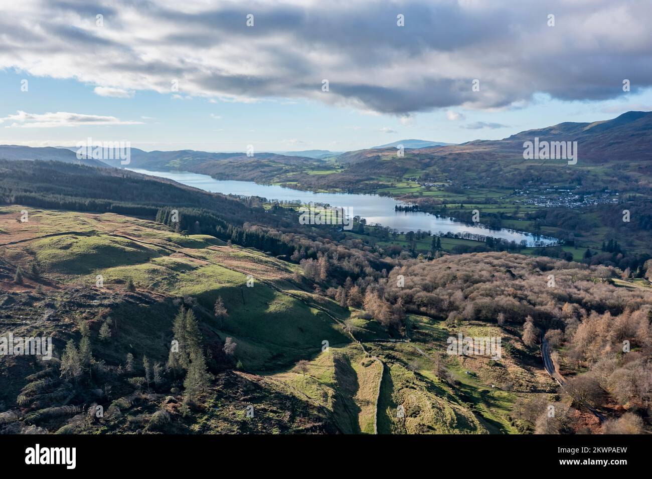 aerial view of coniston water and coniston village from the north Stock ...