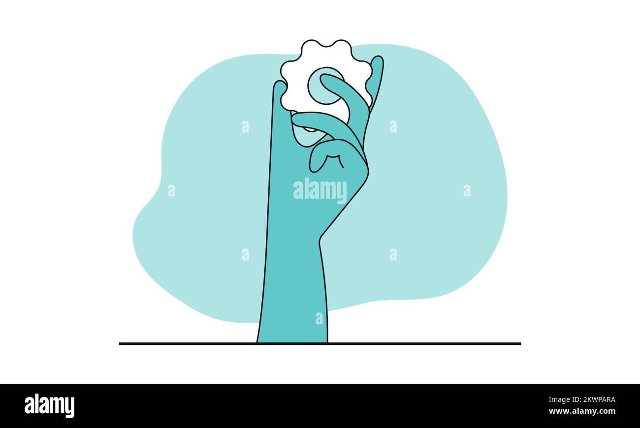 Staying productive and hand holding cogwheel vector concept ...