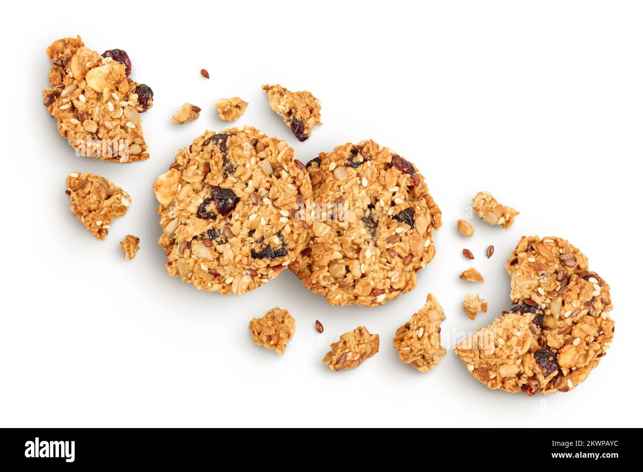 Granola cookie isolated on white background with full depth of field ...