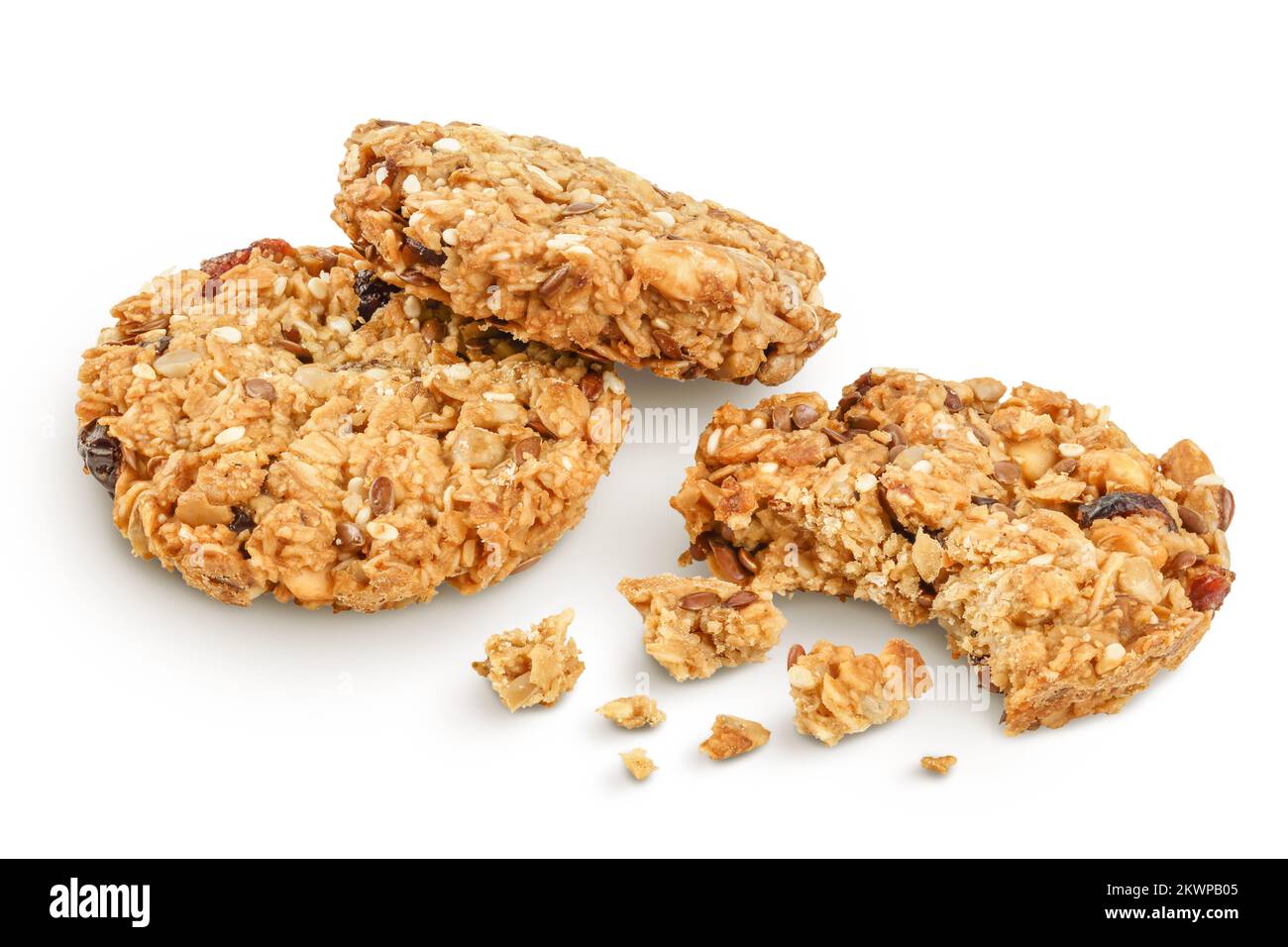 Granola cookie isolated on white background with full depth of field ...