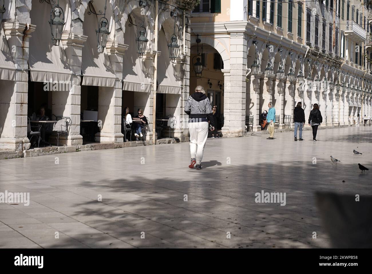 Corfu Island Greece, Liston Square Old Town With People Walkin On ...