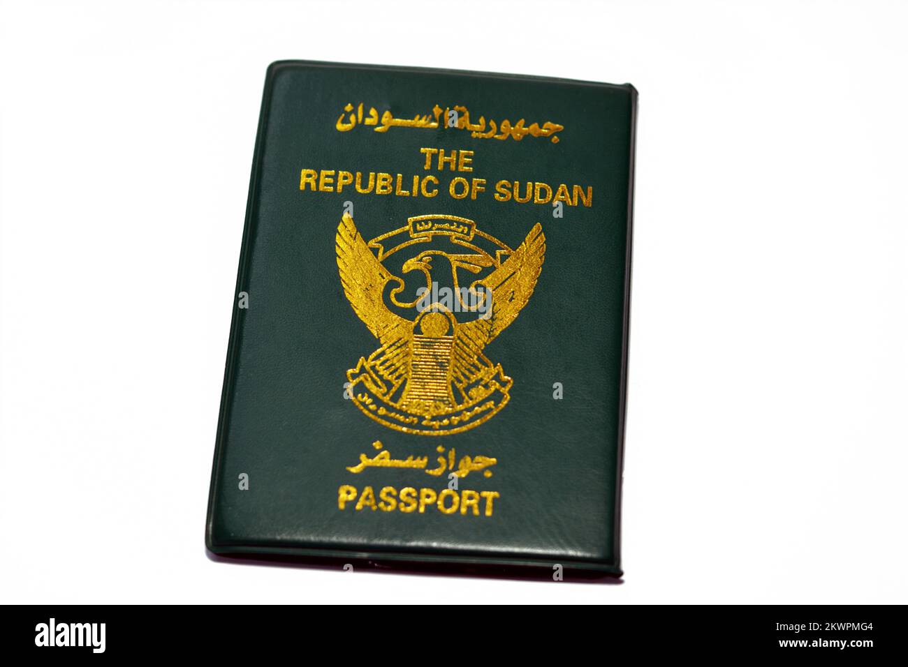 The Republic of Sudan passport with a gilded falcon in the center of ...