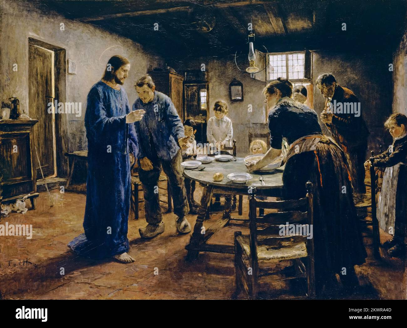 Fritz von Uhde painting, The Mealtime Prayer, oil on canvas, 1885 Stock ...