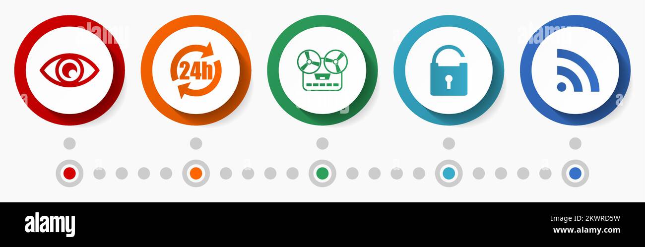 Technology vector icon set, media concept flat design web buttons ...