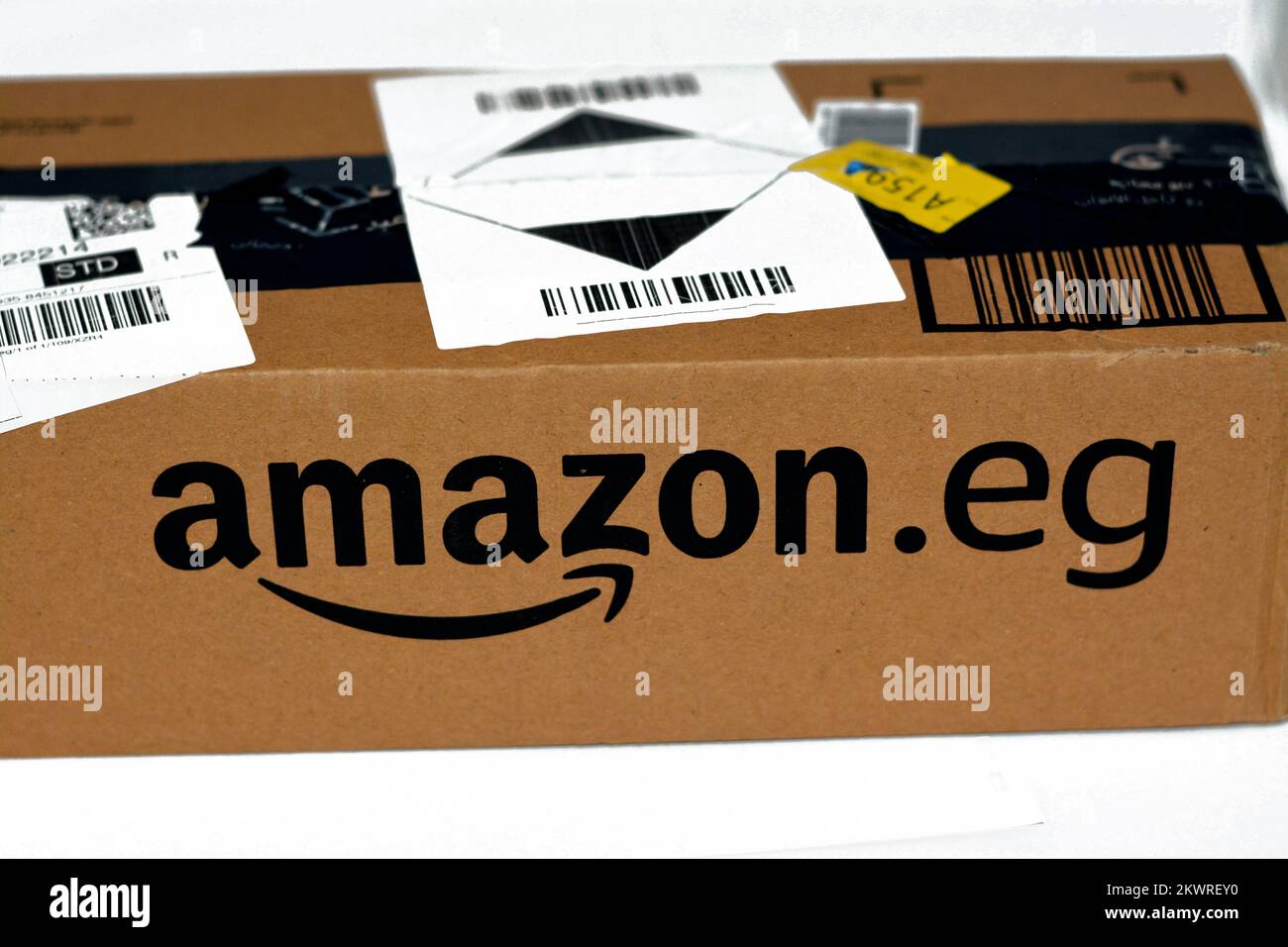 Cairo, Egypt, November 23 2022: Amazon Egypt item delivery carton box ...