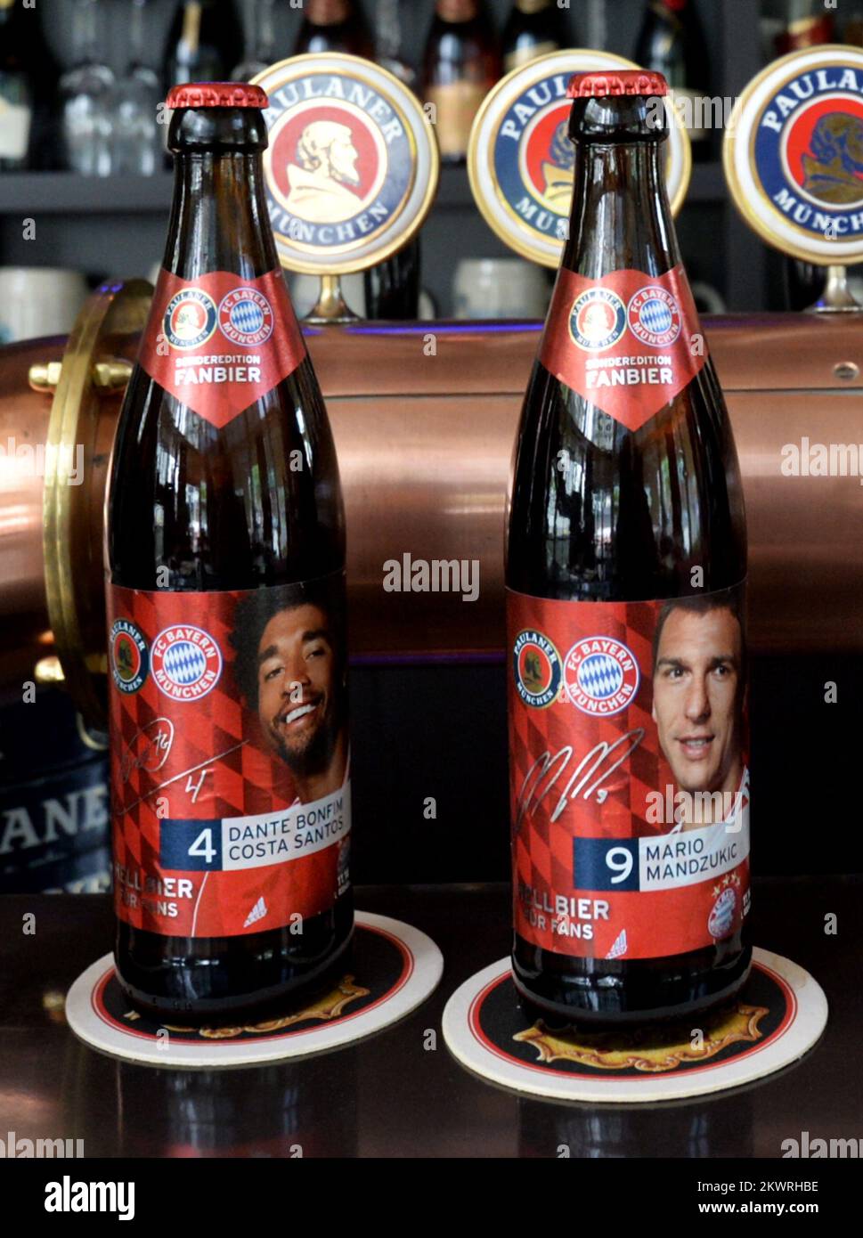 Special edition version of Paulaner beer featuring images of the Bayern ...