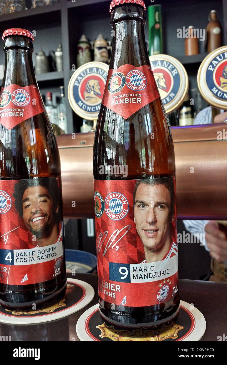 Special edition version of Paulaner beer featuring images of the Bayern ...