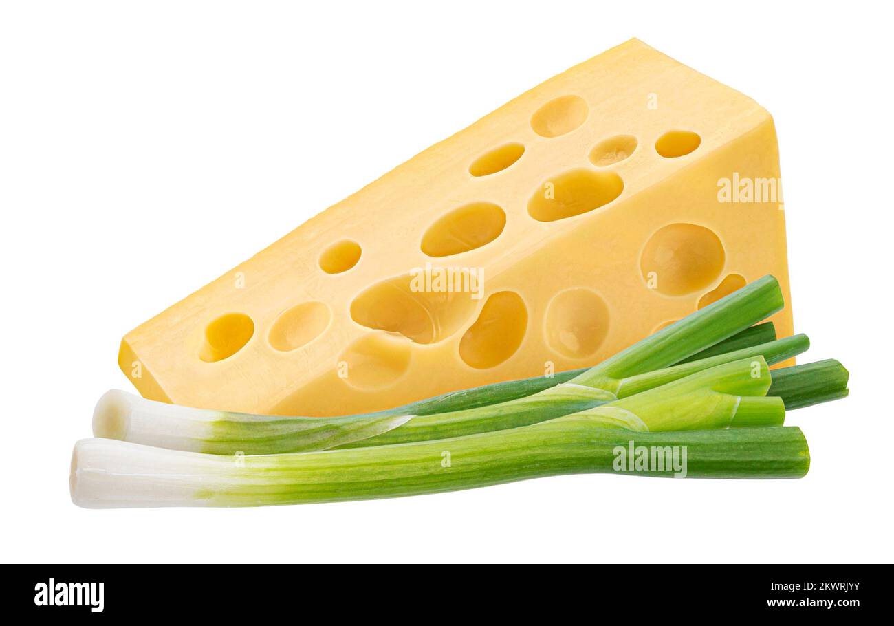 Triangle of cheese with green onion isolated on white background Stock ...