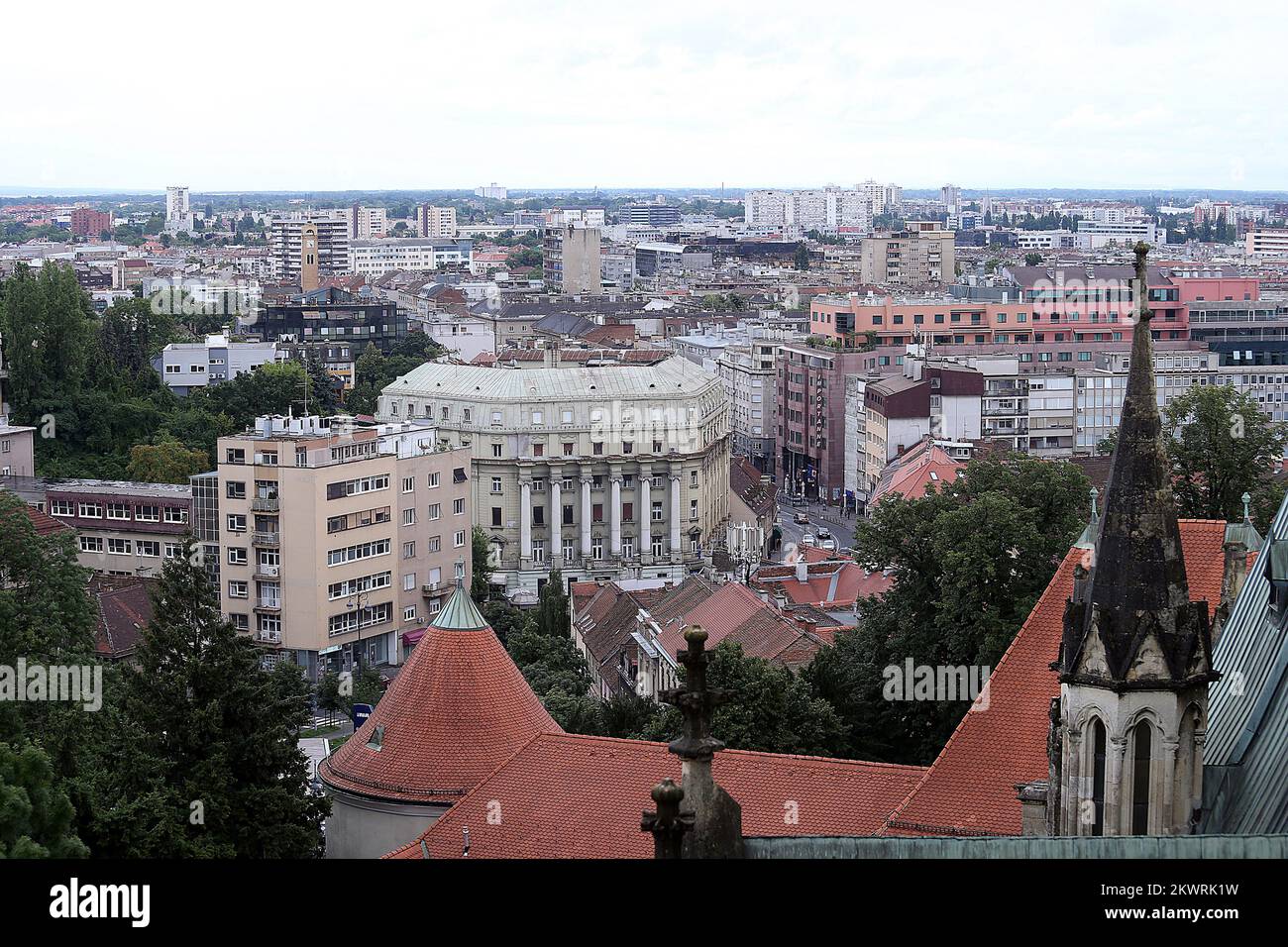 Panoramic view of the city's sights from the Zagreb cathedral in the ...