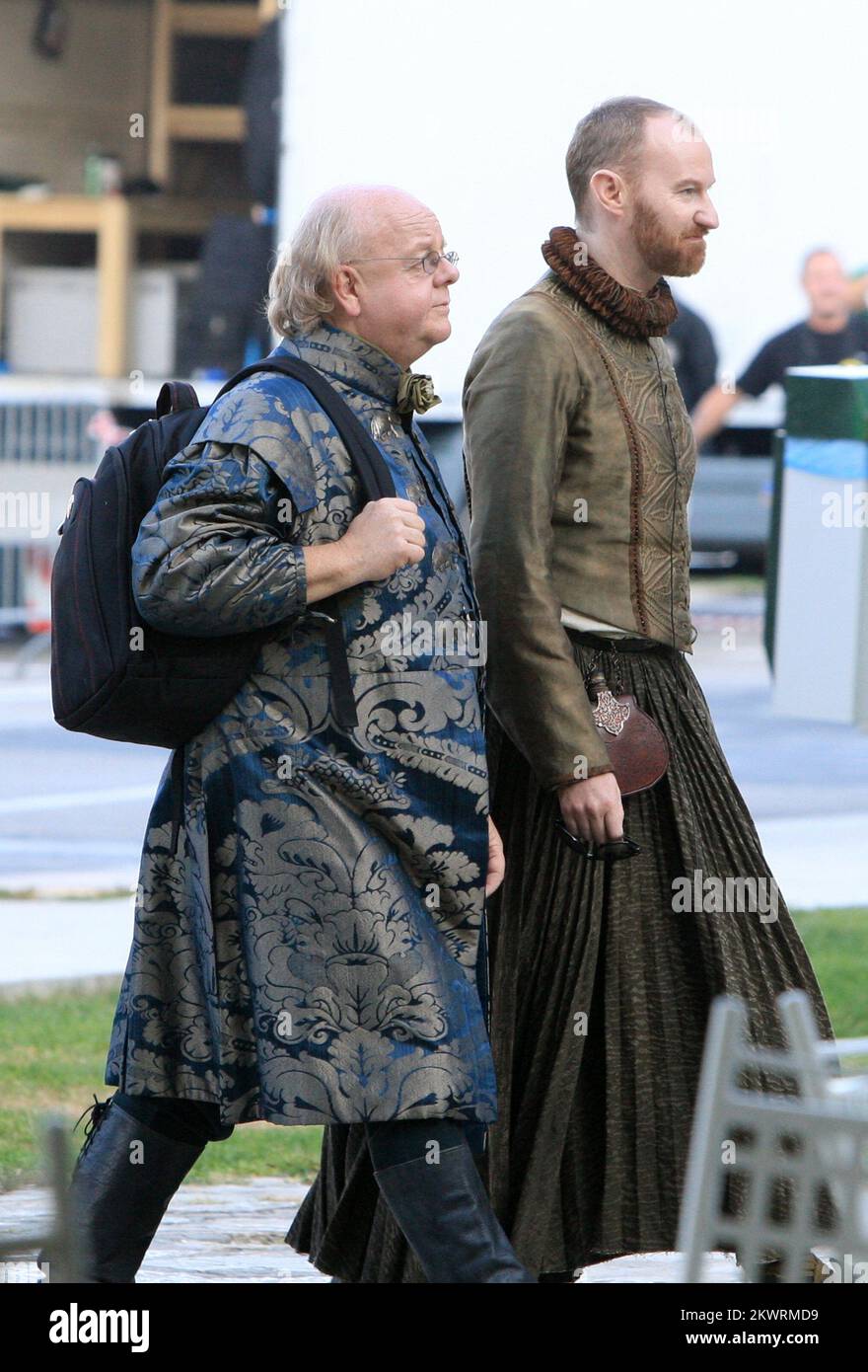 Mark Gatiss, Roger Ashton Griffiths seen during filming of the 5th ...