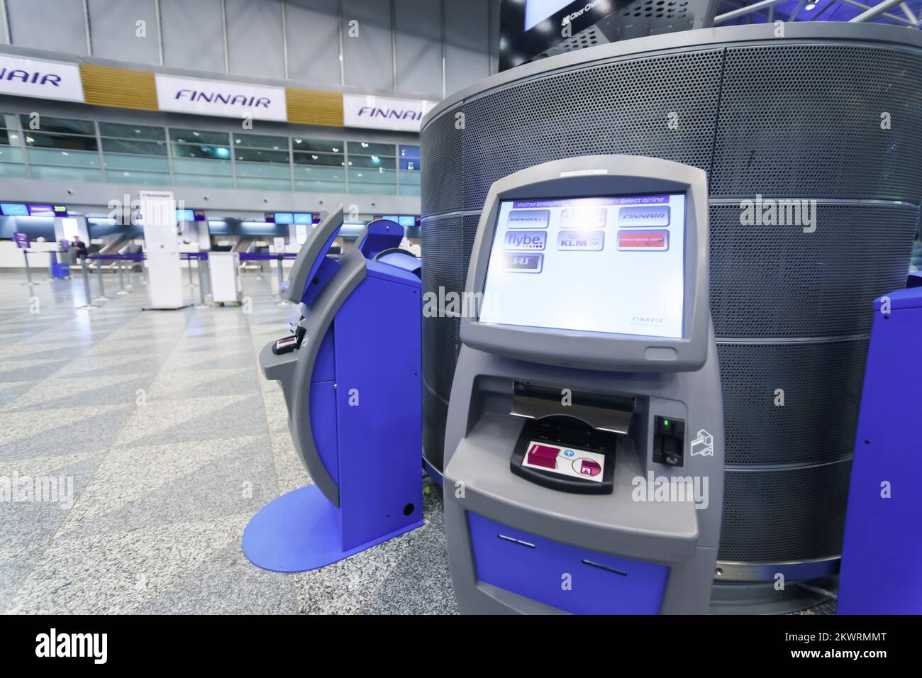 HELSINKI - SEP 20: self check-in kiosks in airport on September 20 ...