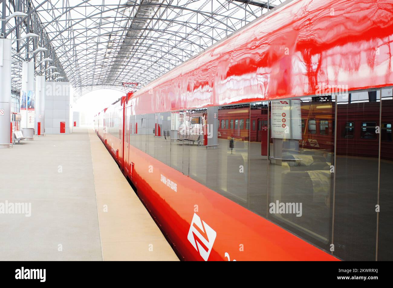 MOSCOW, RUSSIA - MARCH 30, 2011: Aeroexpress red train in Sheremetyevo ...