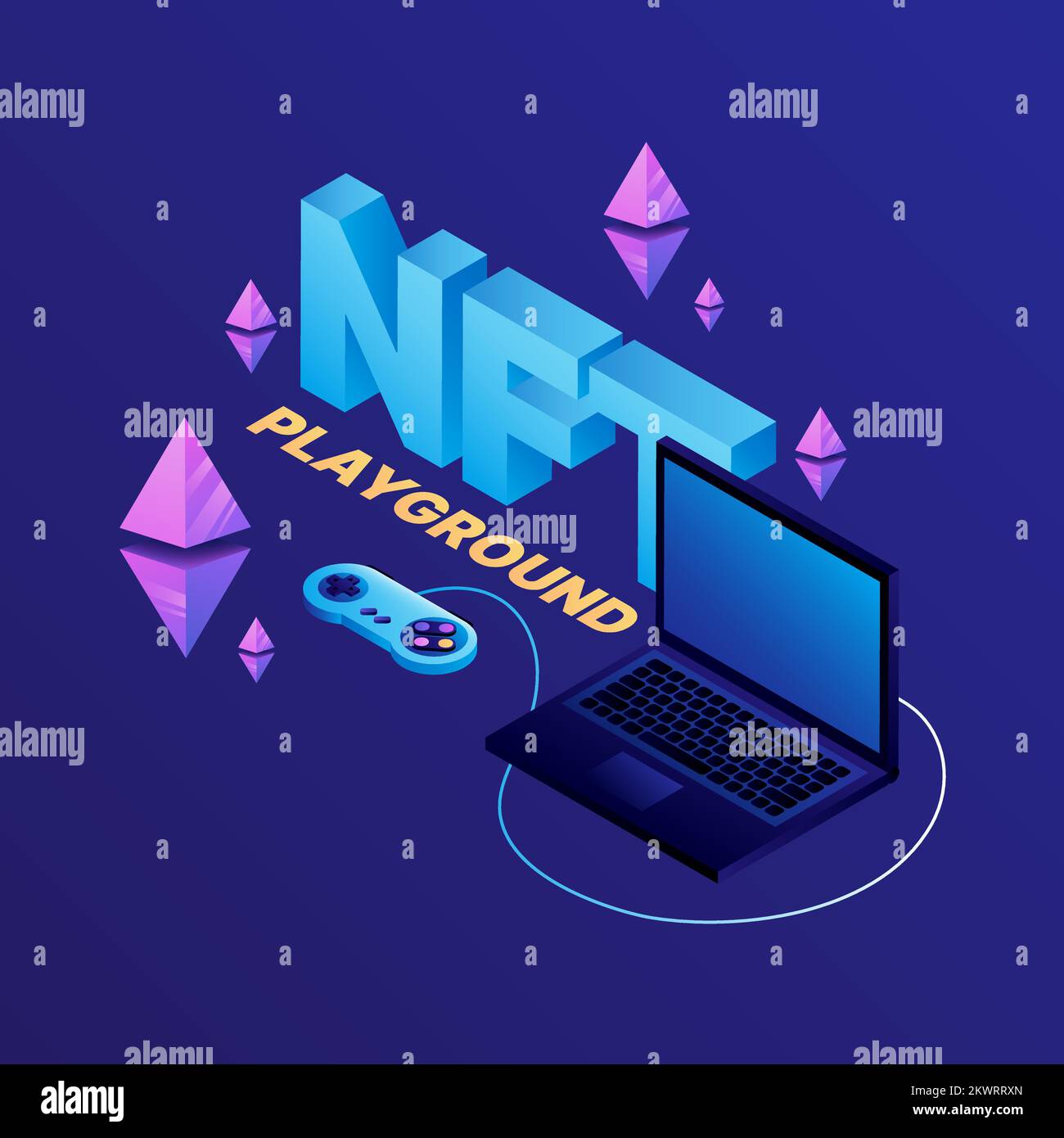 NFT playground digital illustration. P2E Crypto Games Illustration ...