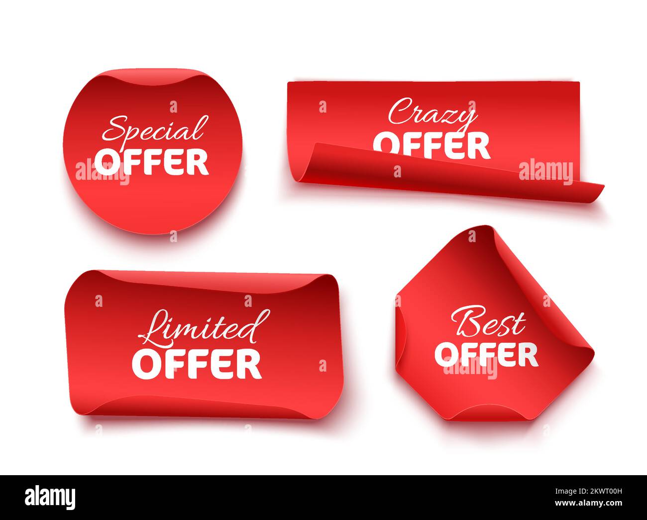 Collection of Offer Tags. Red Discount Labels. Vector Illustration ...