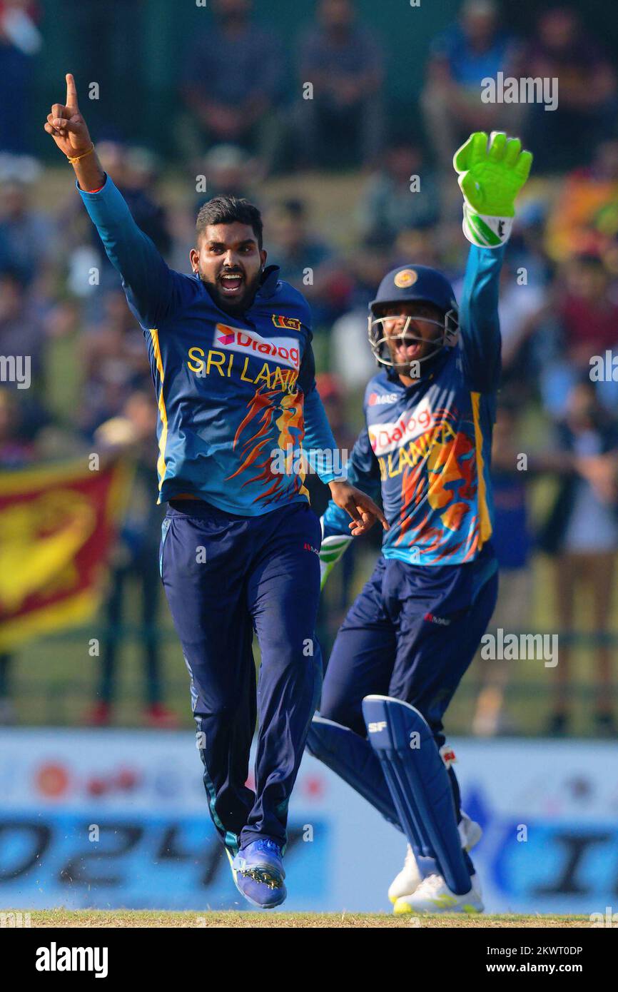 Kandy, Sri Lanka. 30th November 2022. Sri Lanka's Wanidu Hasaranga and ...