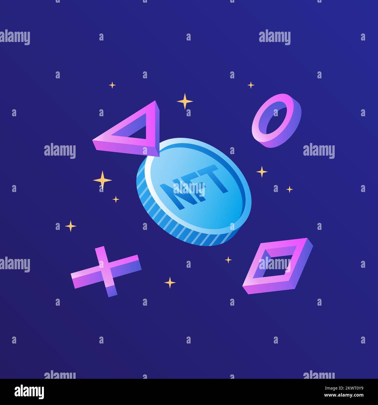 NFT Games. Flying Coin with geometric shapes. P2E Crypto Games ...