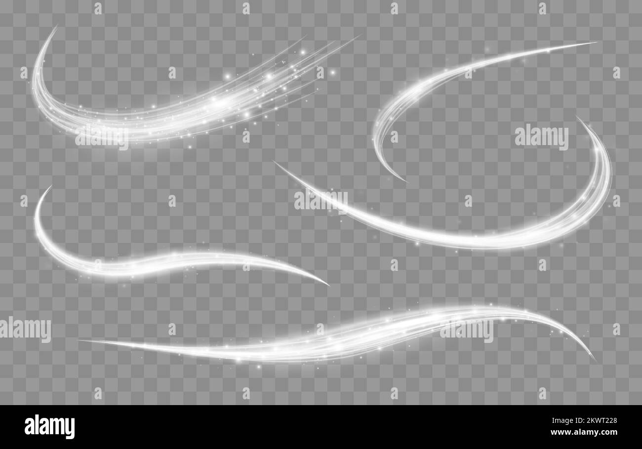 Shining lines Set. Glowing Trail Wave Vector Light Effect. Vector ...