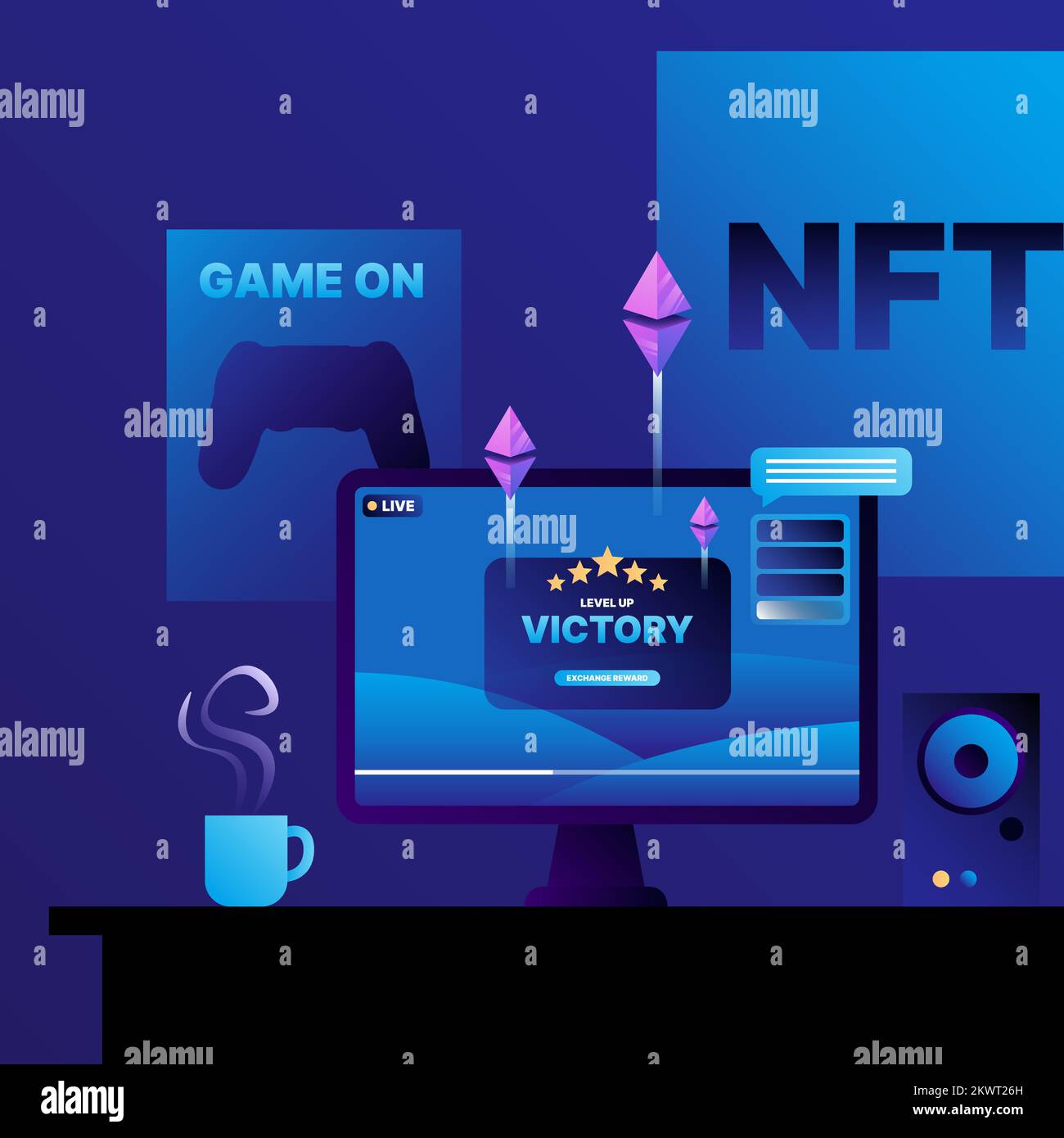 NFT Crypto Games Illustration. NFT Game streamer. Vector illustration ... NFT Crypto Games Illustration. NFT Game streamer. Vector illustration ...