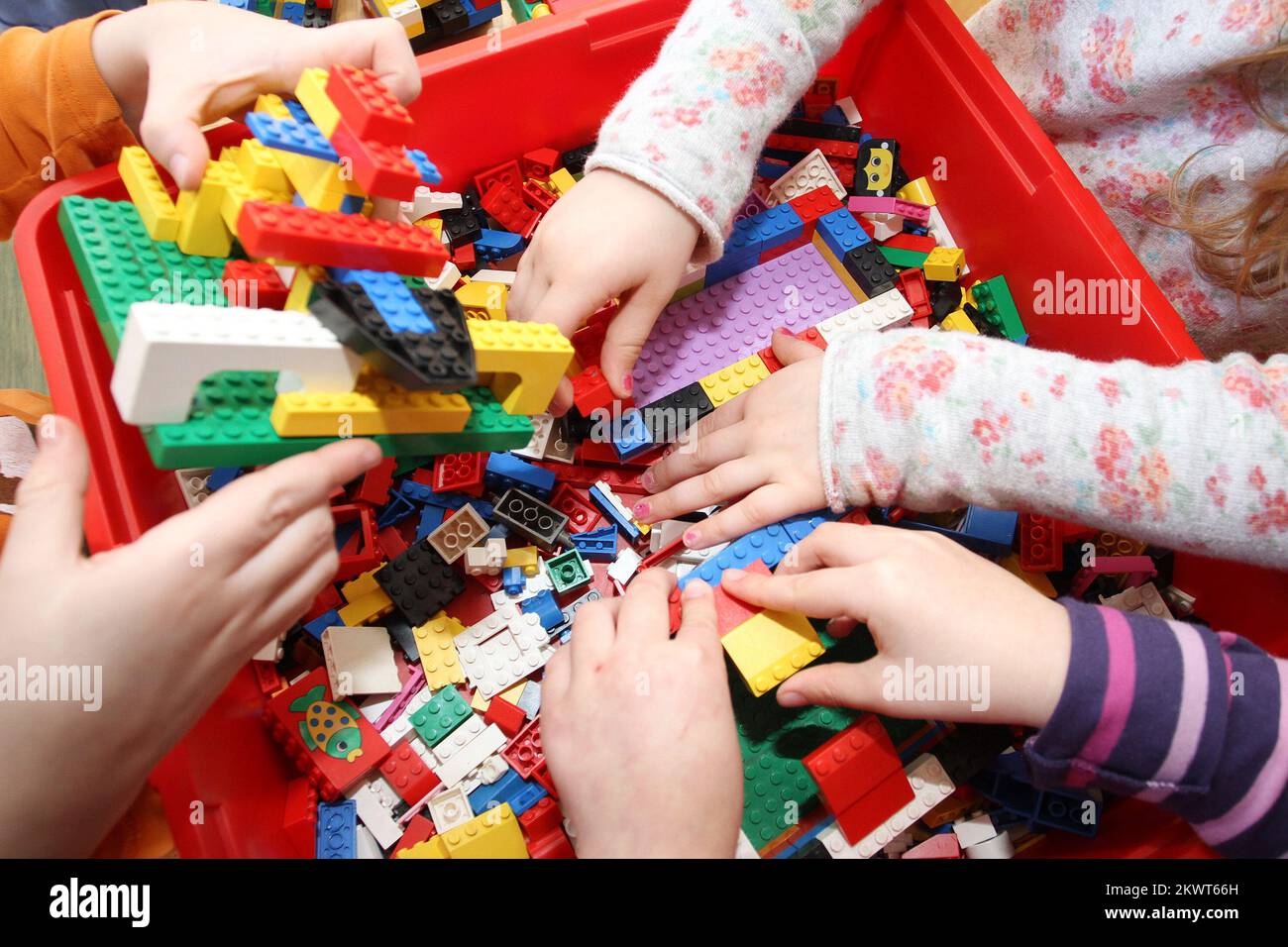 03.03.2015., Croatia, Karlovac - Children playing with LEGO building ...