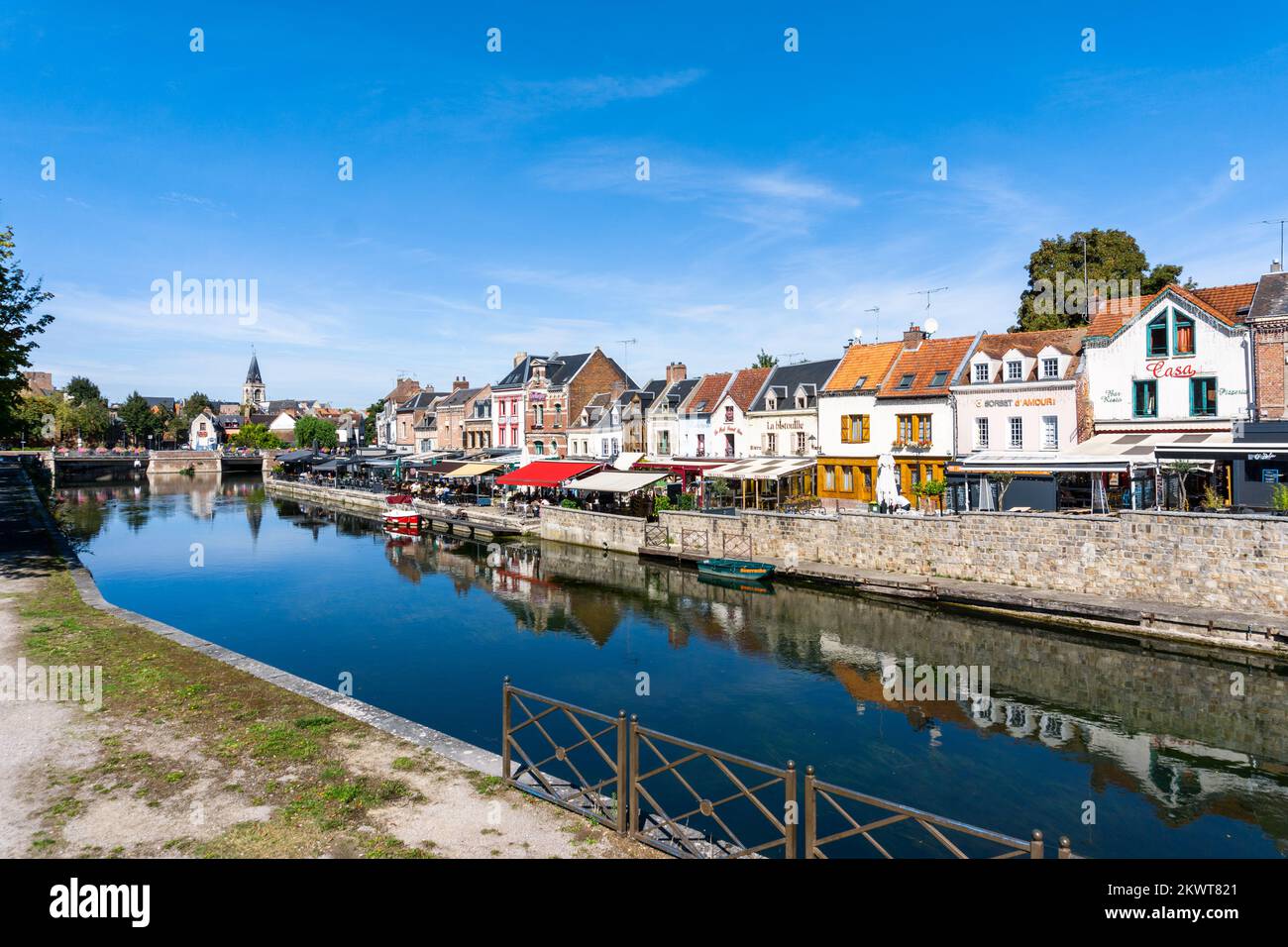 Amiens, France - 12 September, 2022: the canals of the Somme River and the historic old city ...