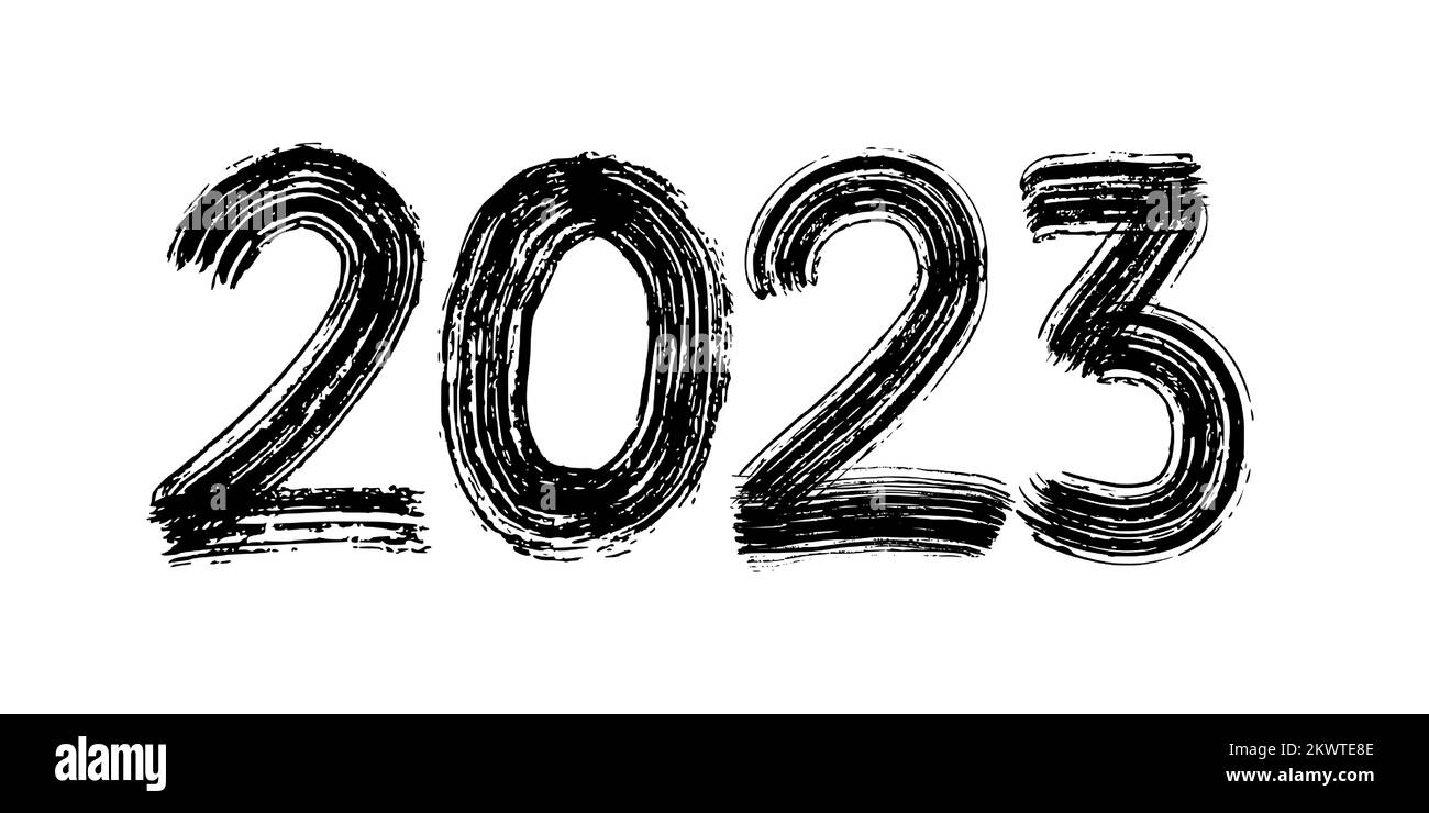 2023 numeral hand lettering. Dry brush texture effect. Happy New Year ...