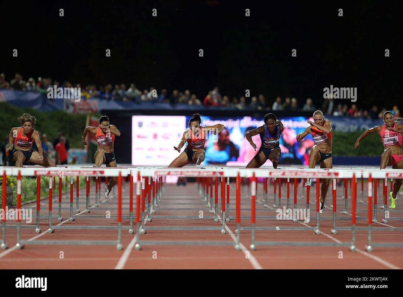 100 m hurdles (W), Isabelle Pedersen, Alina Talay, Andrea Ivancevic ...