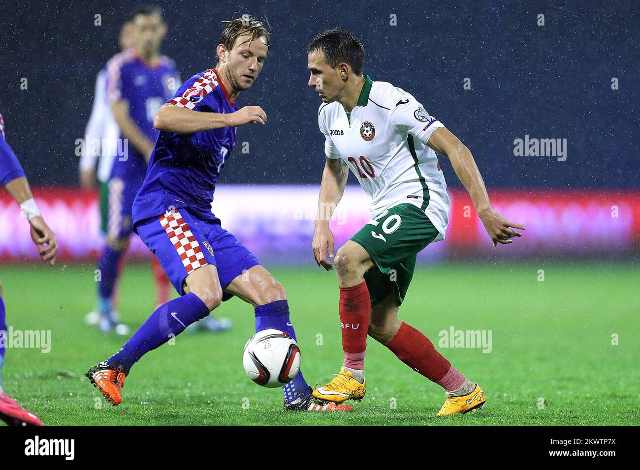 Qualifying match for the UEFA Euro 2016, group H, Croatia - Bulgaria. Ivan Rakitic, Alexandar ...